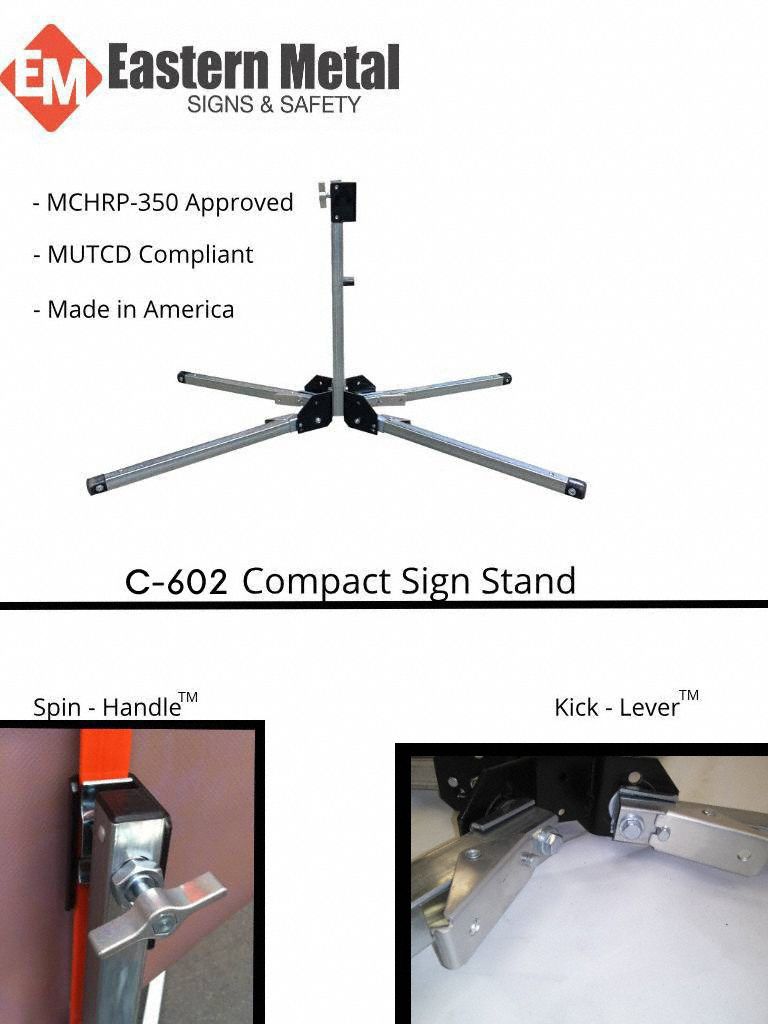 EASTERN METAL SIGNS AND SAFETY Sign Stand: Roll-Up, 36 in x 36 in, 48 ...