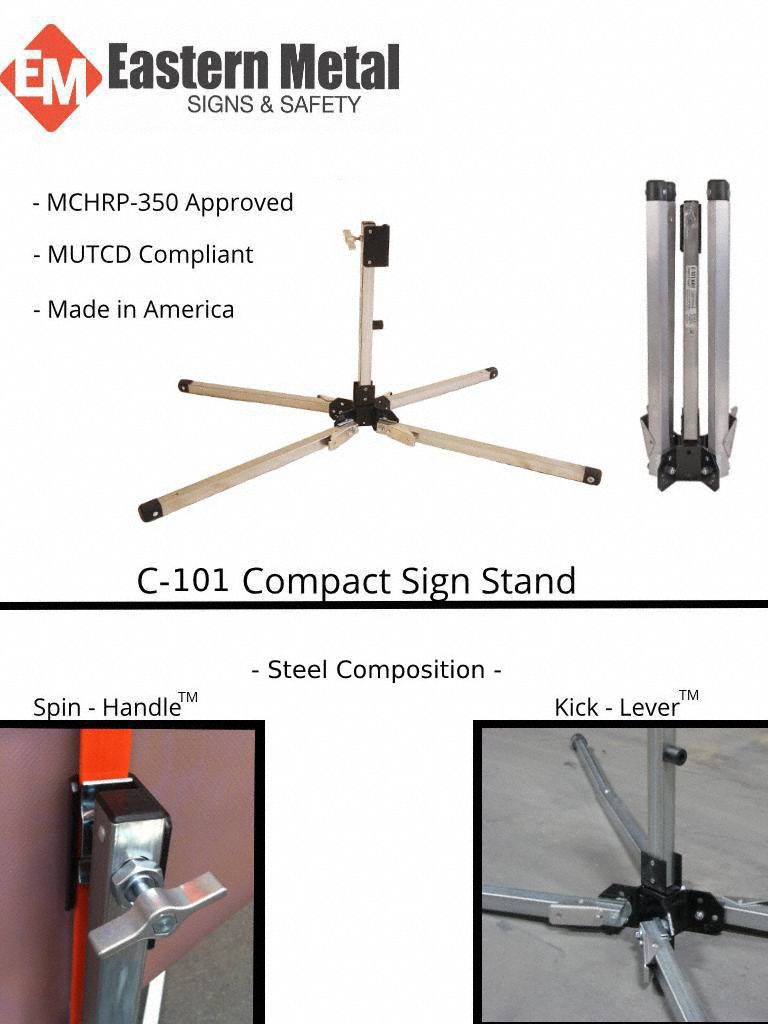 EASTERN METAL SIGNS AND SAFETY Sign Stand: Roll-Up, 36 in x 36 in, 48 ...