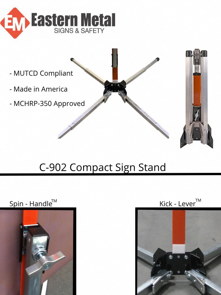 EASTERN METAL SIGNS AND SAFETY Sign Stand: Roll-Up, 36 in x 36 in, 48 ...