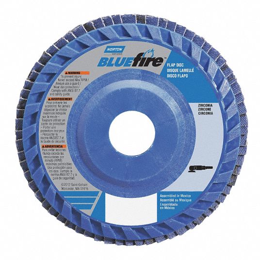 NORTON Type 27, Flap Disc, Zirconia Alumina, 4 1/2 in Disc Diameter, 60 ...