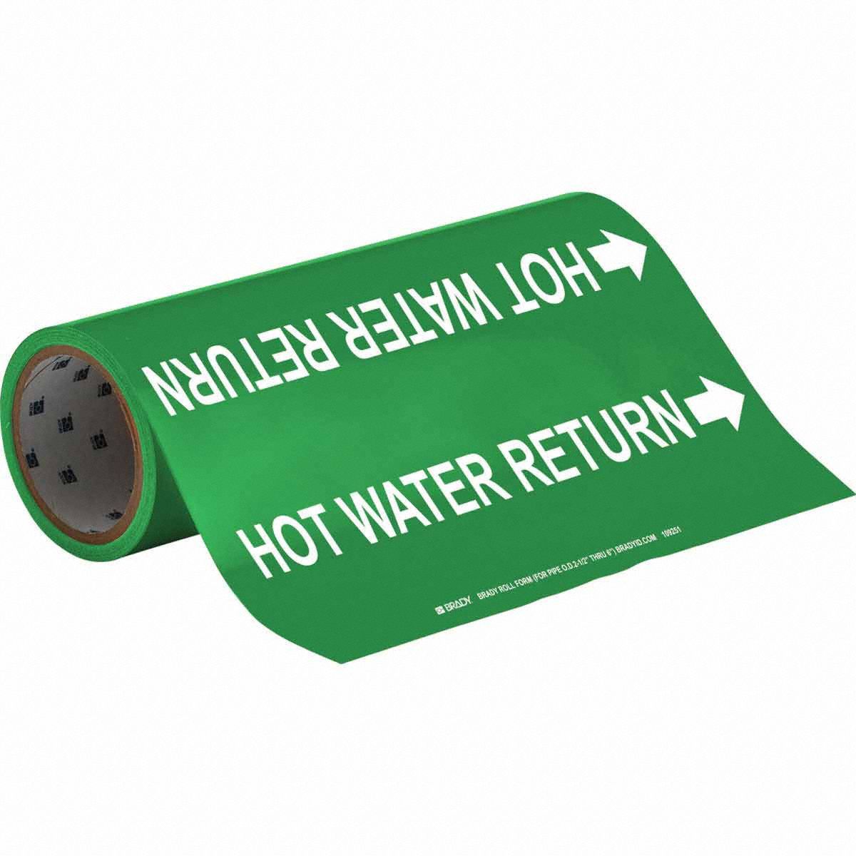 Hot Water Return, Green, Pipe Marker - 20TE48|109251 - Grainger