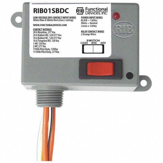 FUNCTIONAL DEVICES INC / RIB, Enclosed Relay,20A,SPST,Override - 244V84 ...
