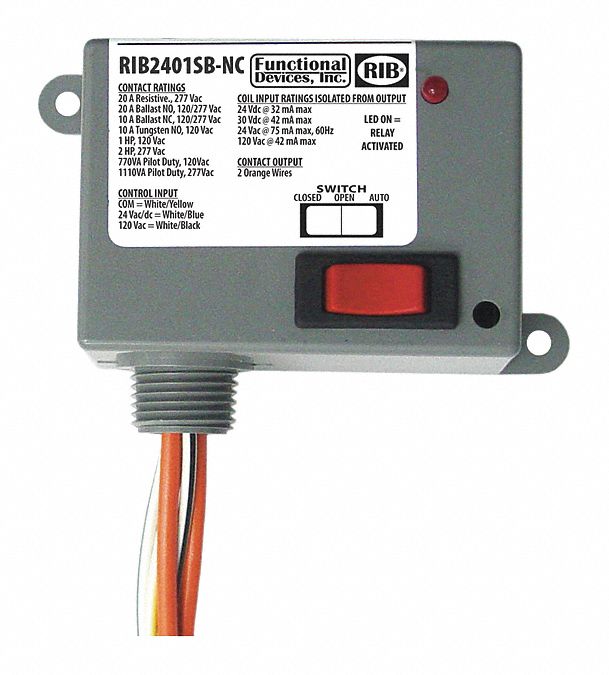 FUNCTIONAL DEVICES INC / RIB Enclosed Relay, 20A, SPST-N/C - 244W04 ...