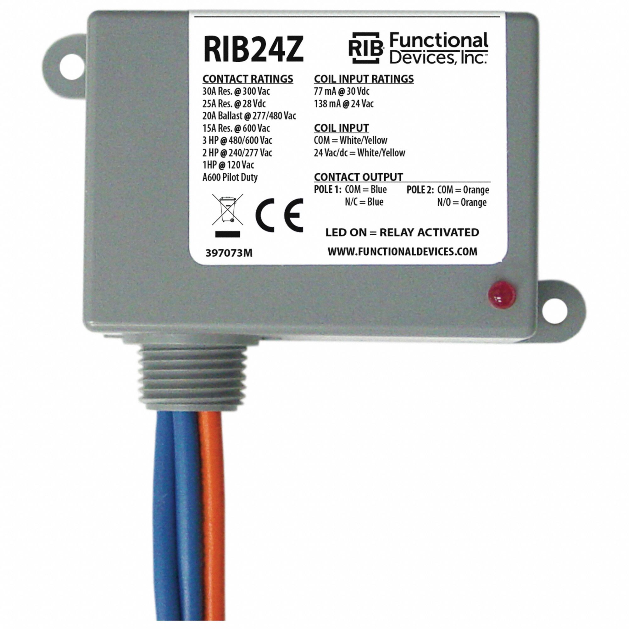 FUNCTIONAL DEVICES INC / RIB, Enclosed Relay,30A,SPST-N/O,SPST-N/C ...