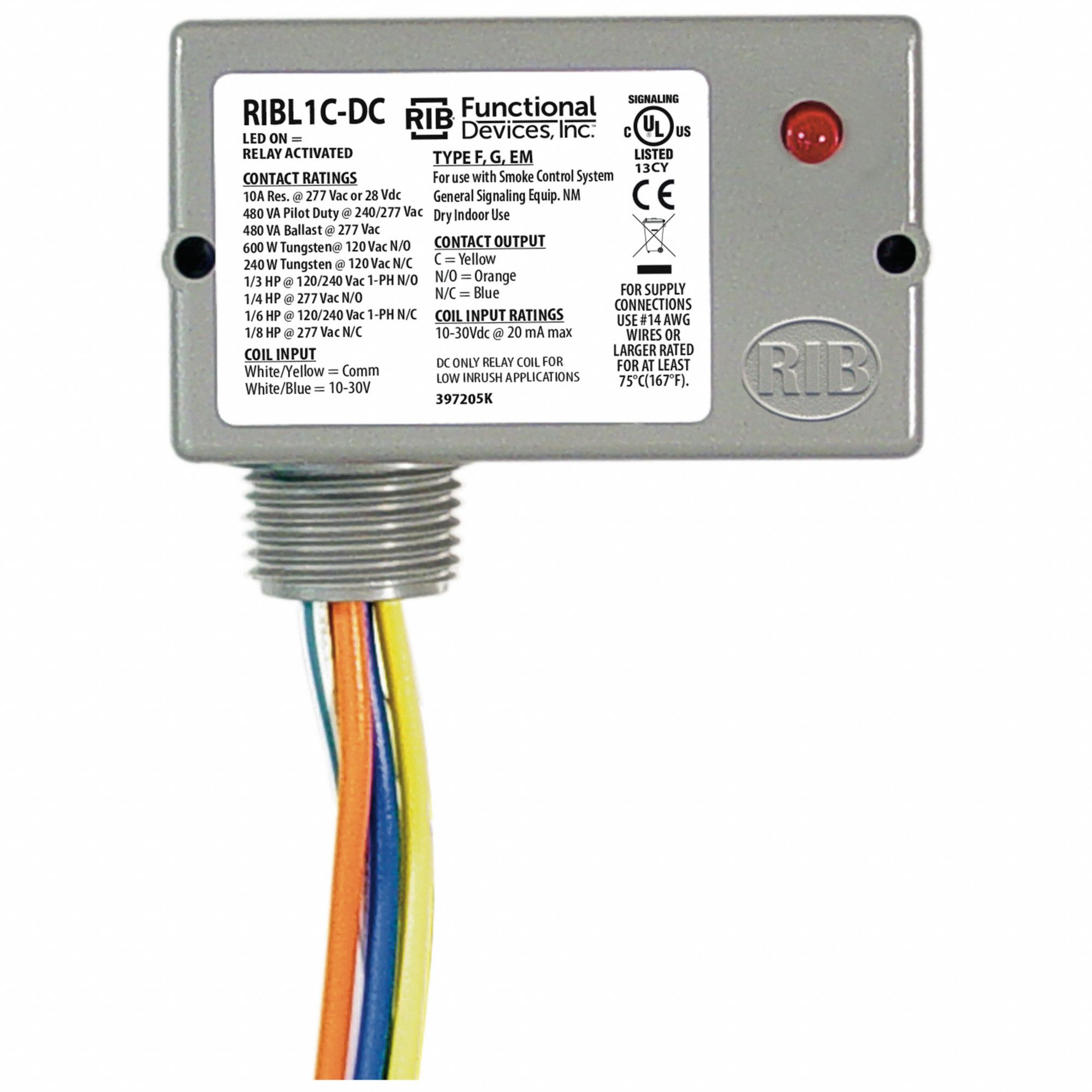 RIB, Enclosd Relay,10A,SPDT,12VAC/DC,Polarizd - 244W39|RIBL1C-DC - Grainger