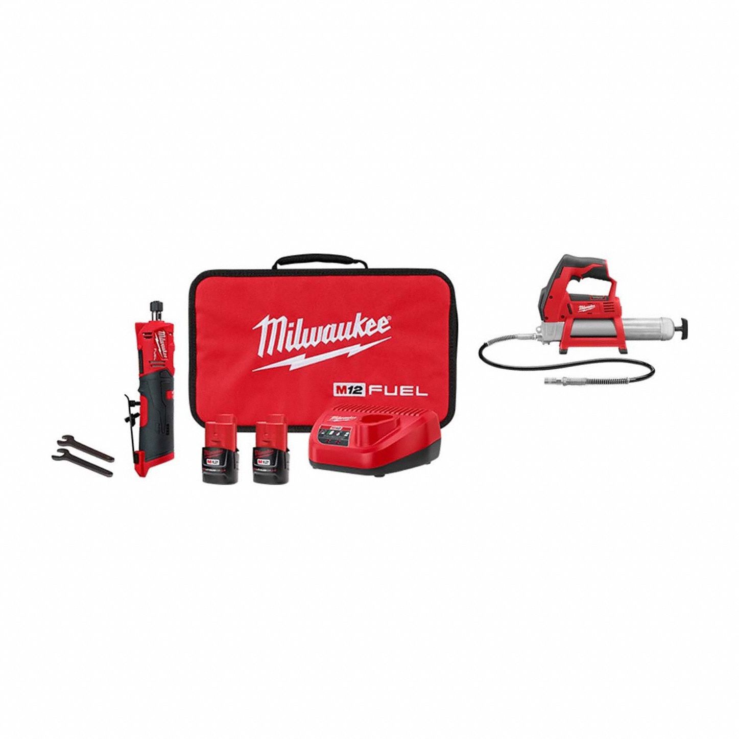 MILWAUKEE, 2 Tools, Die Grinder/Grease Gun, Die Grinder and Grease Gun ...