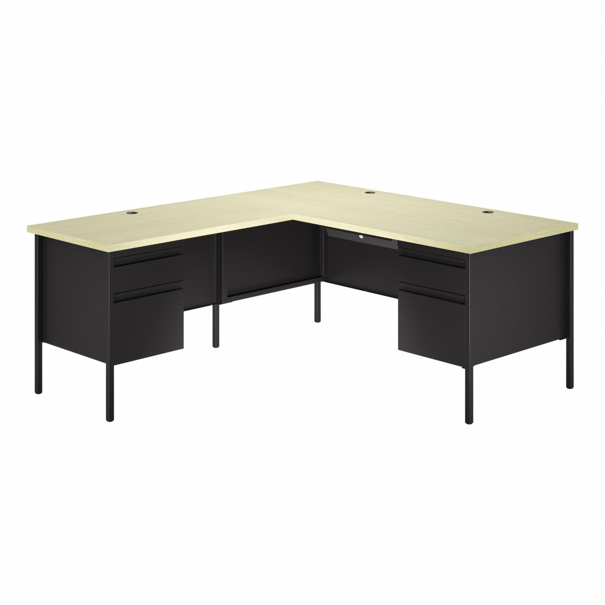 HIRSH, Melamine Laminate/Particleboard, Maple, L-Shaped Pedestal Desk ...