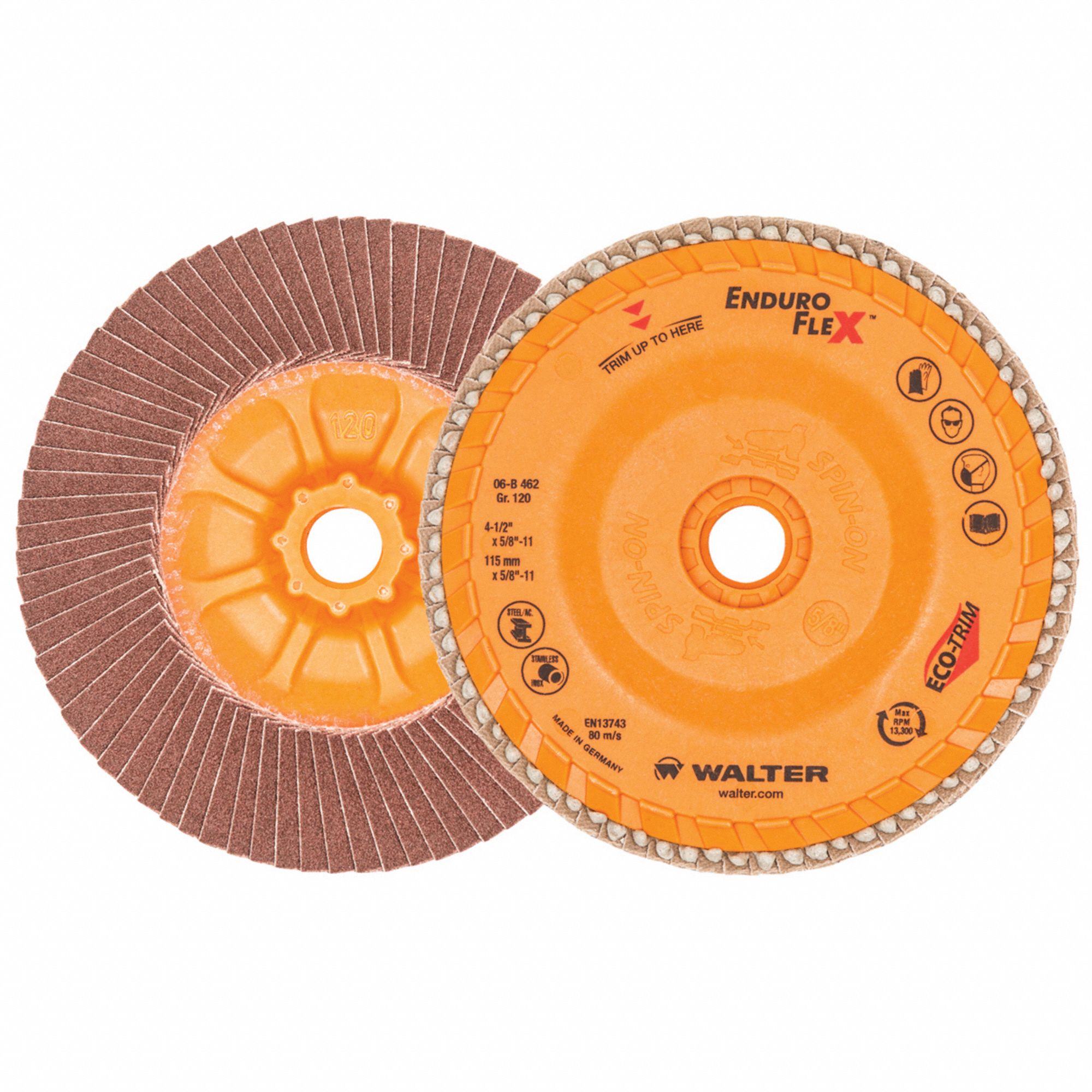 WALTER SURFACE TECHNOLOGIES, Type 27, 4-1/2" x 5/8"-11, Flap Disc ...