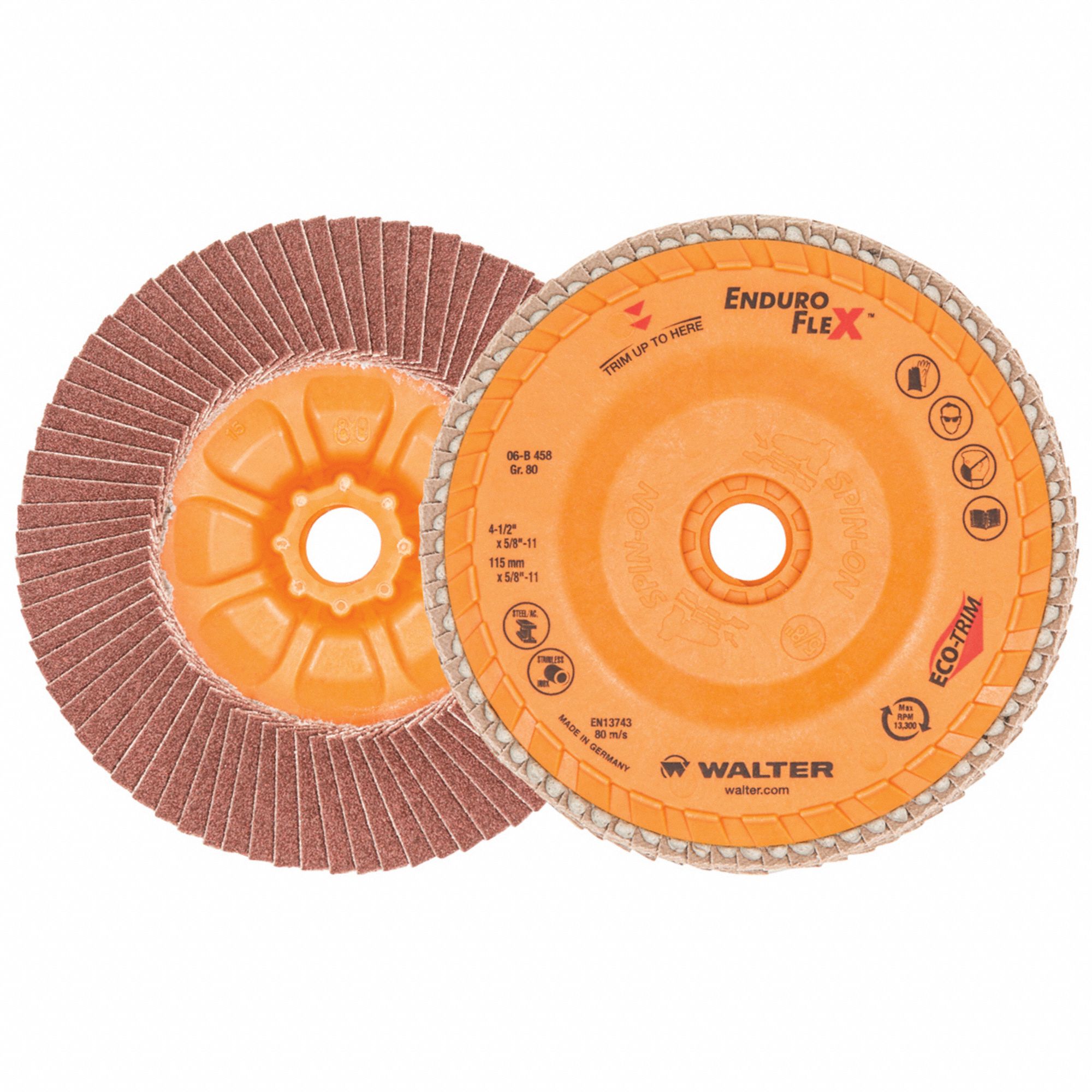 WALTER SURFACE TECHNOLOGIES, Type 27, 4-1/2" x 5/8"-11, Flap Disc ...