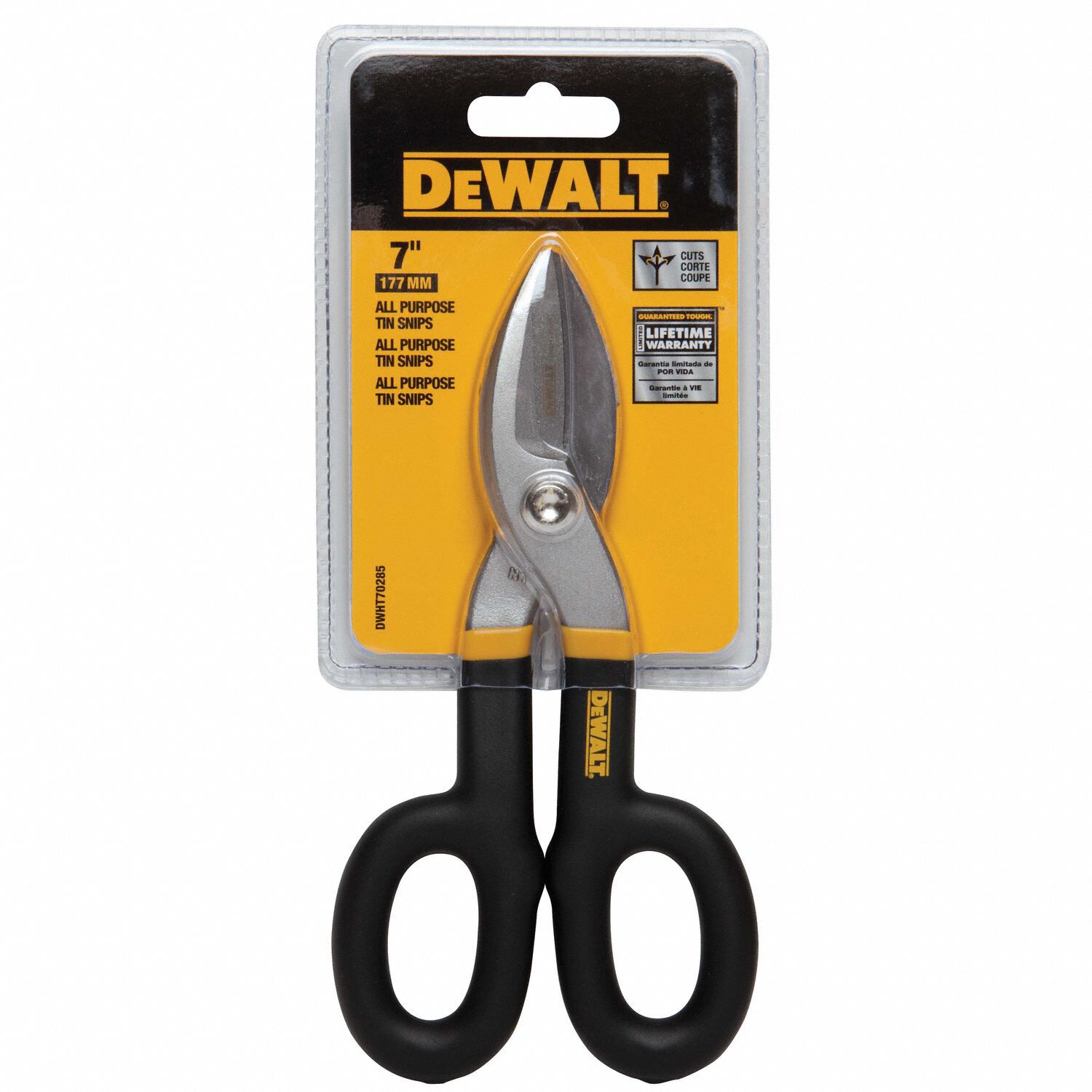 DEWALT Tinners Snip: Straight, 7 in Overall Lg, 2 in Cutting Lg, Steel ...