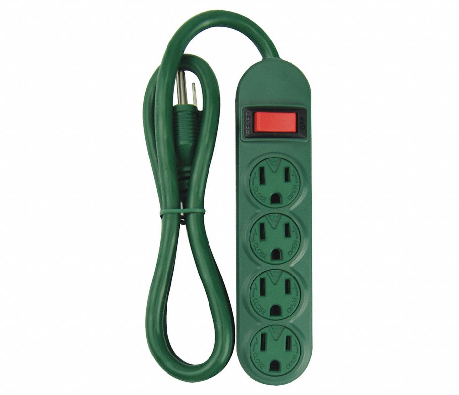 POWER FIRST Barra Multicontactos con 4 contactos Plástico Verde ...