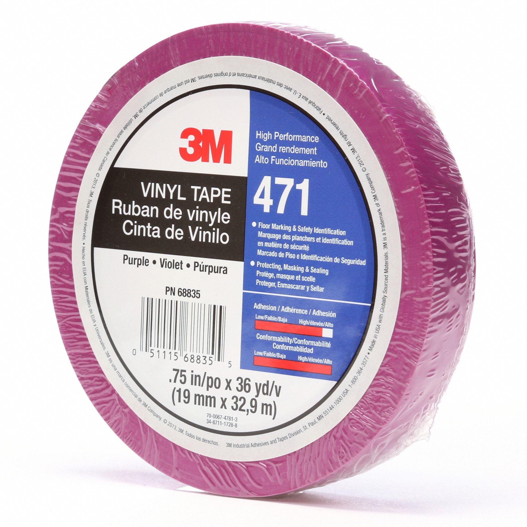 3M Floor Marking Tape: Gen Purpose, Solid, Purple, 3/4 in x 108 ft, 5.2 ...