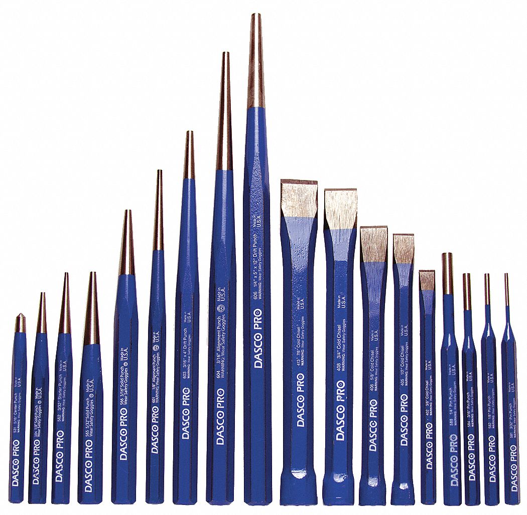18 Pieces, Punch and Chisel Set - 24A946|10G - Grainger