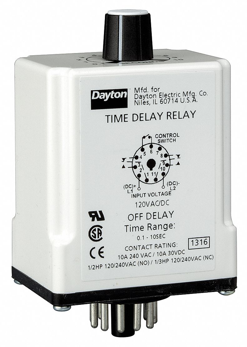 DAYTON Single Function Time Delay Relay: Socket Mounted, 24V AC/DC, 10 ... DAYTON Single Function Time Delay Relay: Socket Mounted, 24V AC/DC, 10 ...