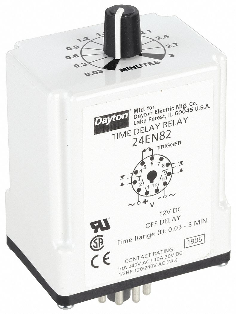 DAYTON, Socket Mounted, 12V DC, Single Function Time Delay Relay ...