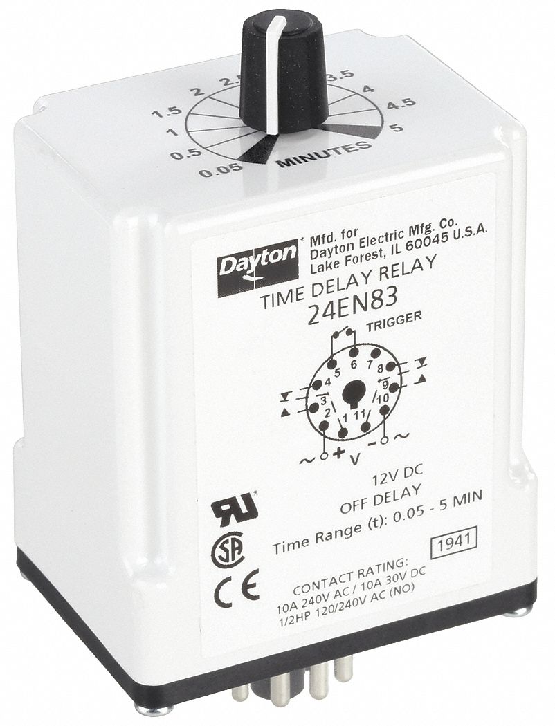 DAYTON, Socket Mounted, 12V DC, Single Function Time Delay Relay ...