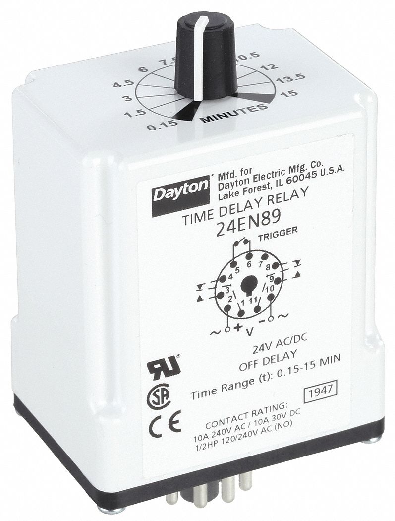 DAYTON, Socket Mounted, 24V AC/DC, Single Function Time Delay Relay ...