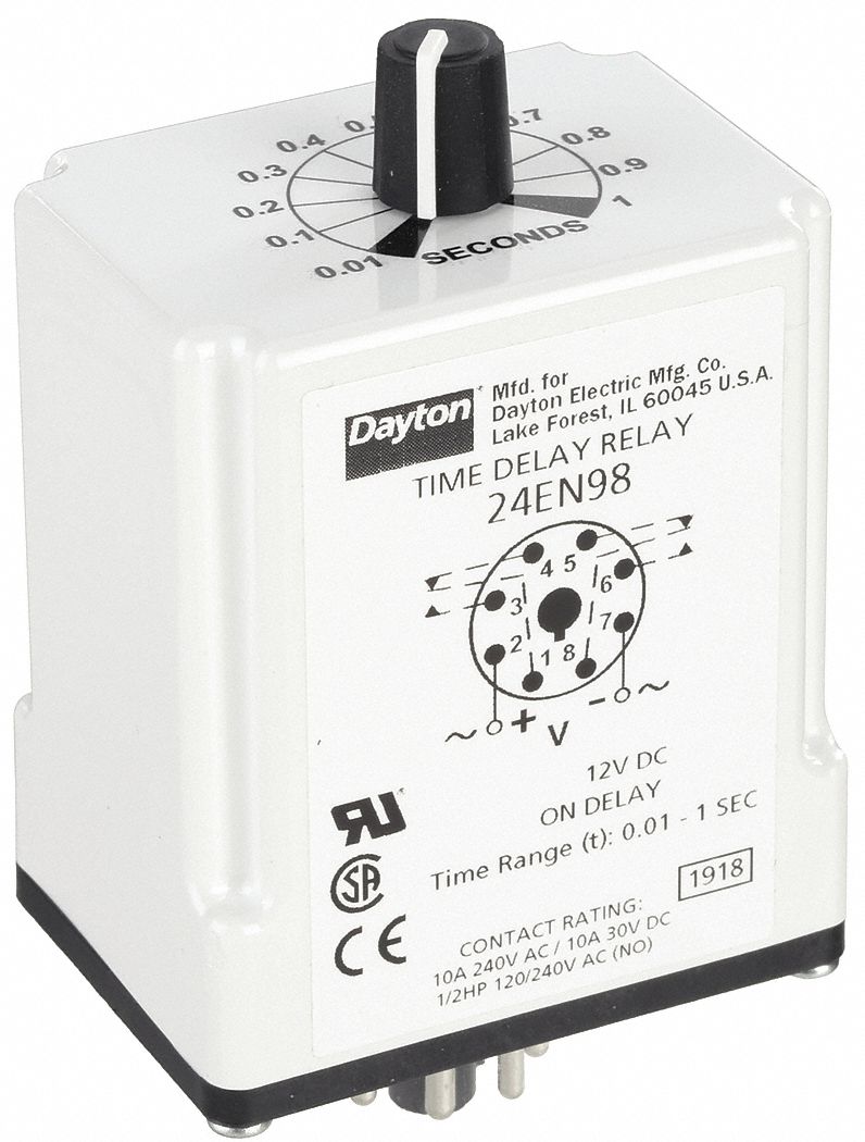 DAYTON, Socket Mounted, 12V DC, Single Function Time Delay Relay ...