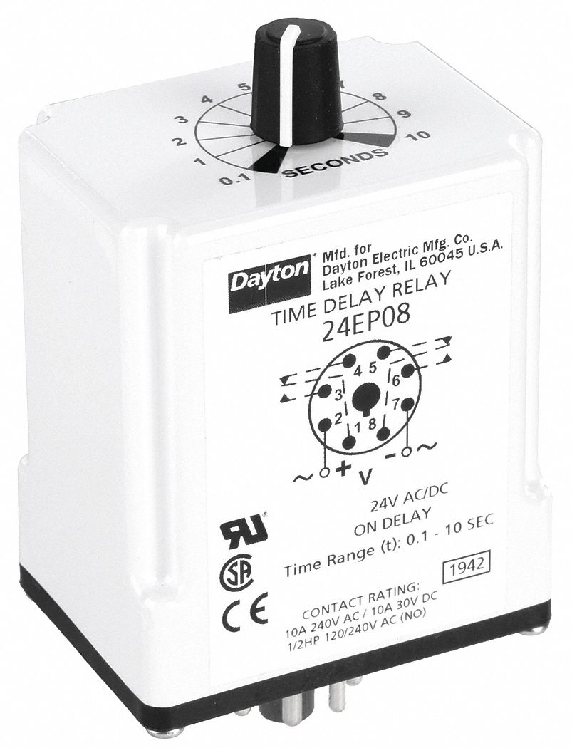 DAYTON, Socket Mounted, 24V AC/DC, Single Function Time Delay Relay ...