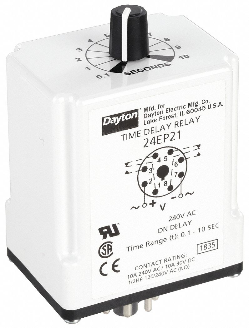 DAYTON, Socket Mounted, 240V AC, Single Function Time Delay Relay ...