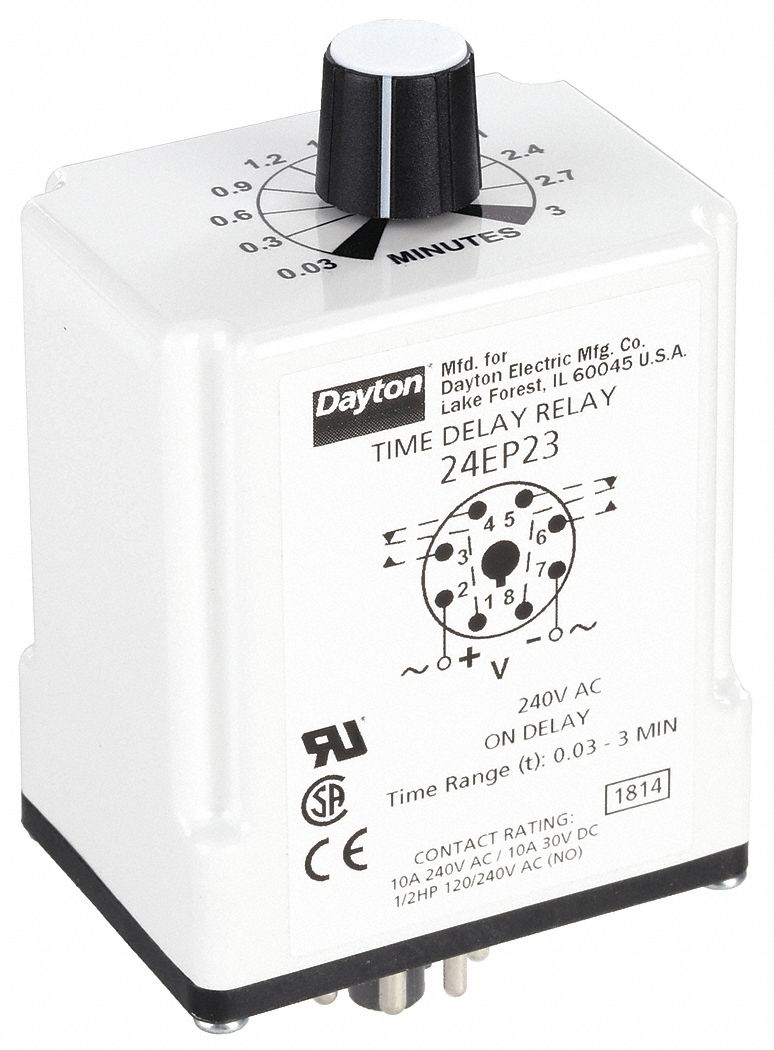 DAYTON, Socket Mounted, 240V AC, Single Function Time Delay Relay ...