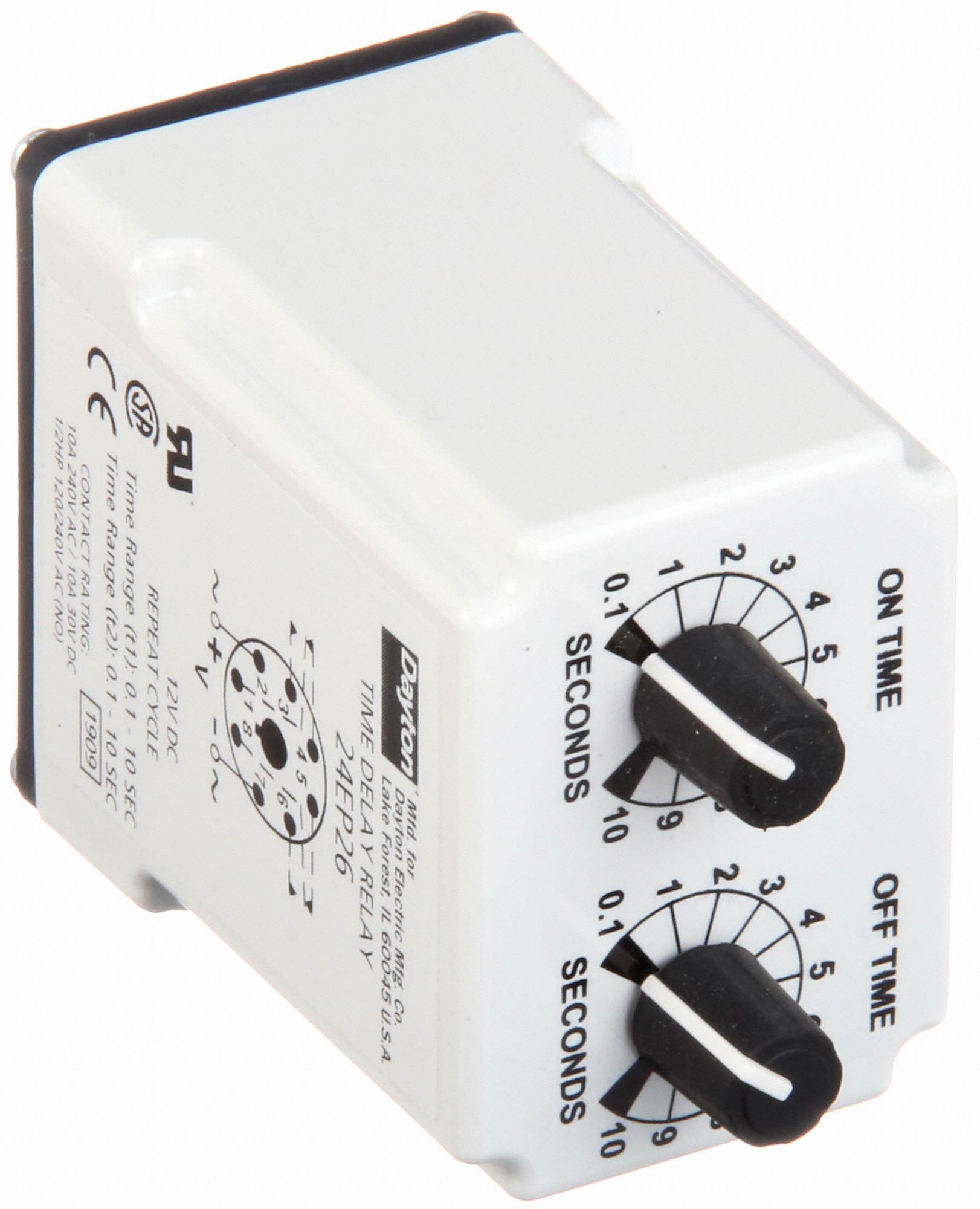 DAYTON Single Function Time Delay Relay: 8 Pins - Relay, Potentiometer ...
