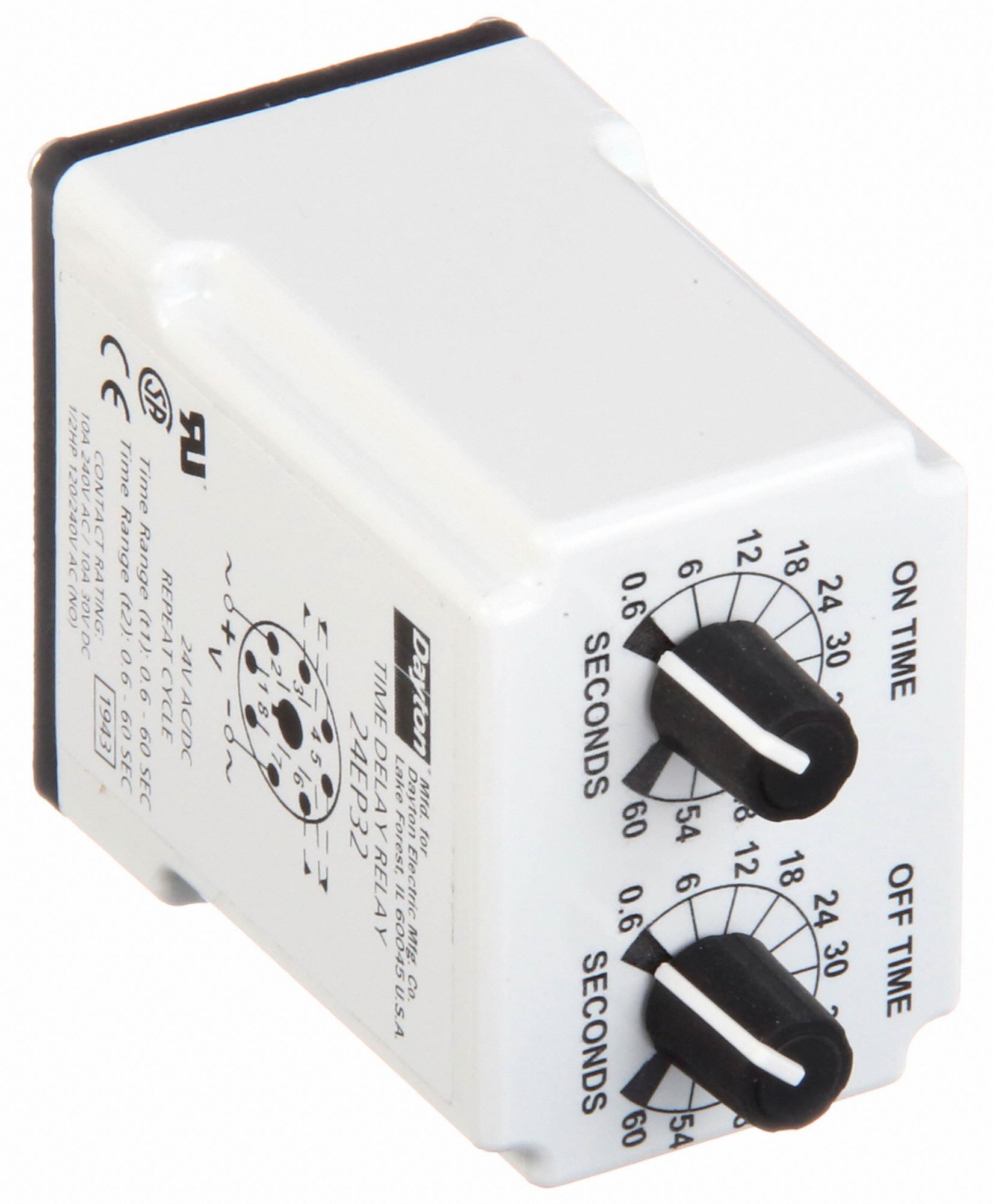 DAYTON Single Function Time Delay Relay: 8 Pins - Relay, Potentiometer ...