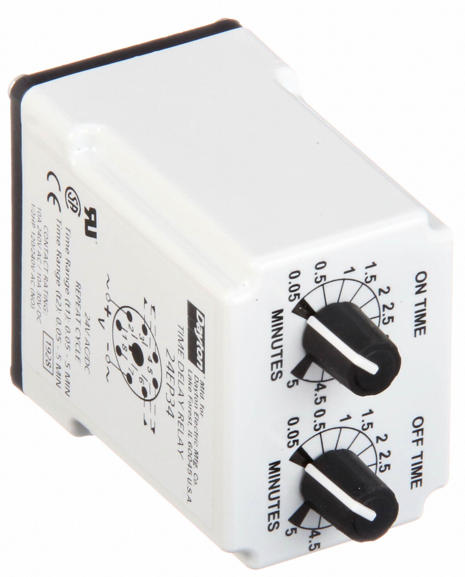 DAYTON Single Function Time Delay Relay: 8 Pins - Relay, Potentiometer ...
