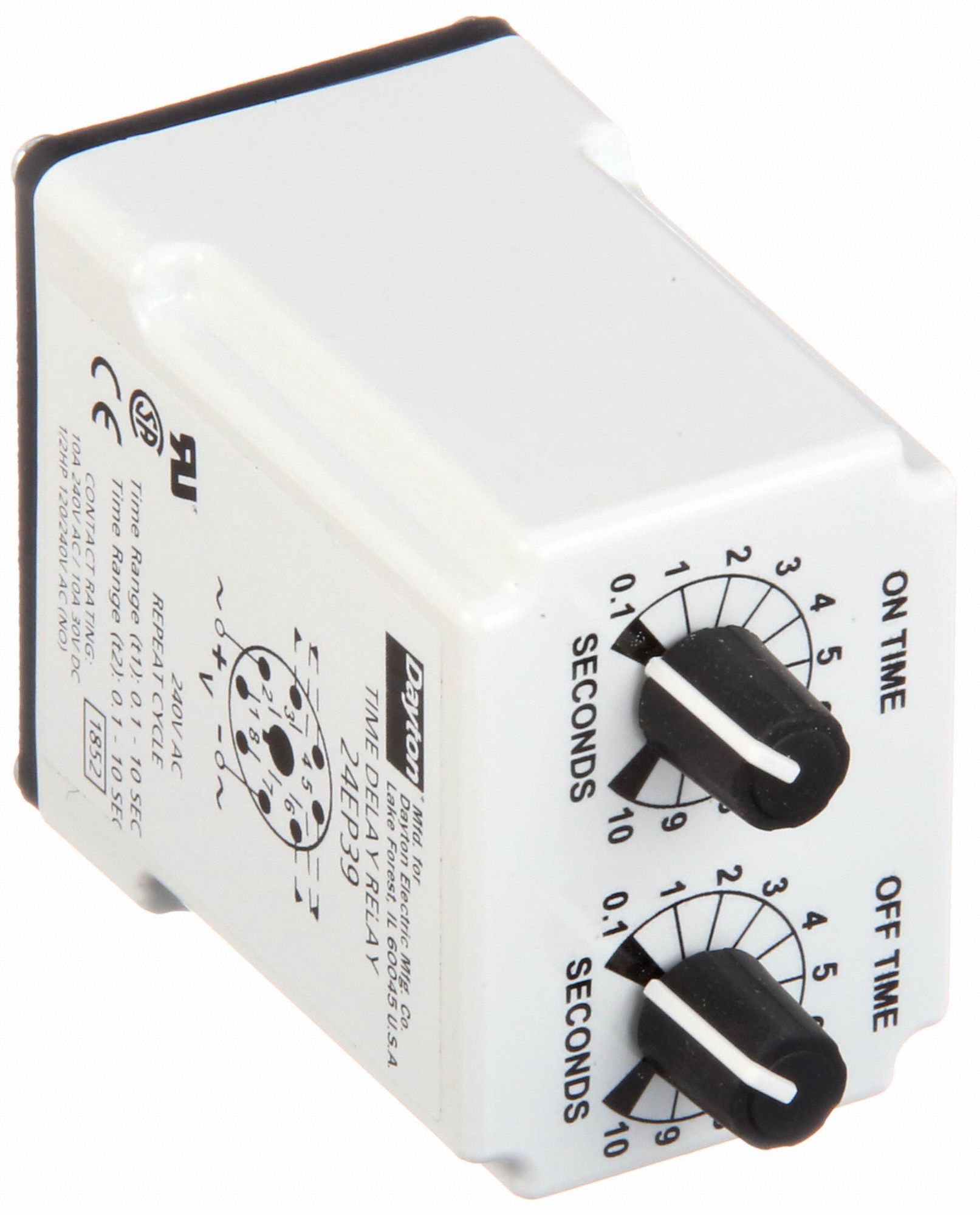 DAYTON Single Function Time Delay Relay: 8 Pins - Relay, Potentiometer ...