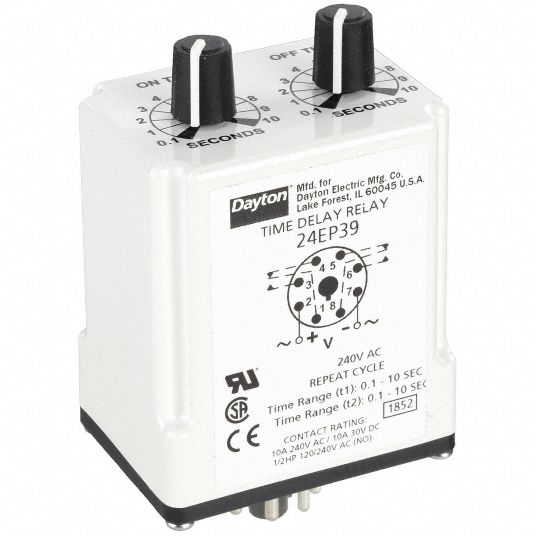 DAYTON, Socket Mounted, 240V AC, Single Function Time Delay Relay ...