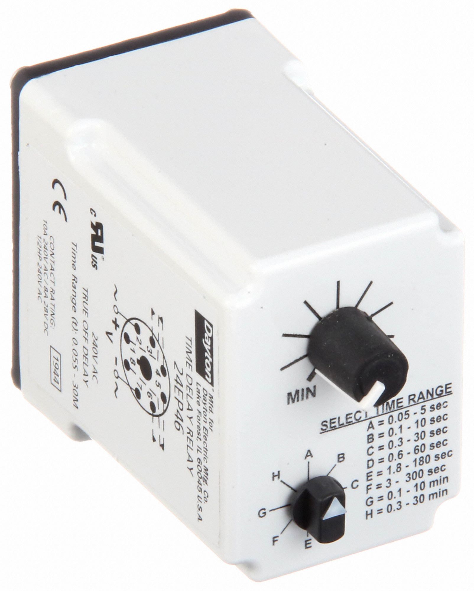 DAYTON Single Function Time Delay Relay: 8 Pins - Relay, Potentiometer ...