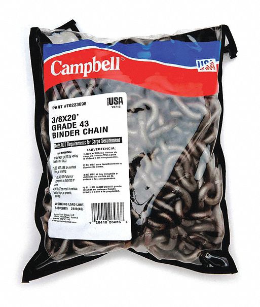 3/8Inx16Ft Gr 43 Binder Chain W/Hooks1 - Grainger