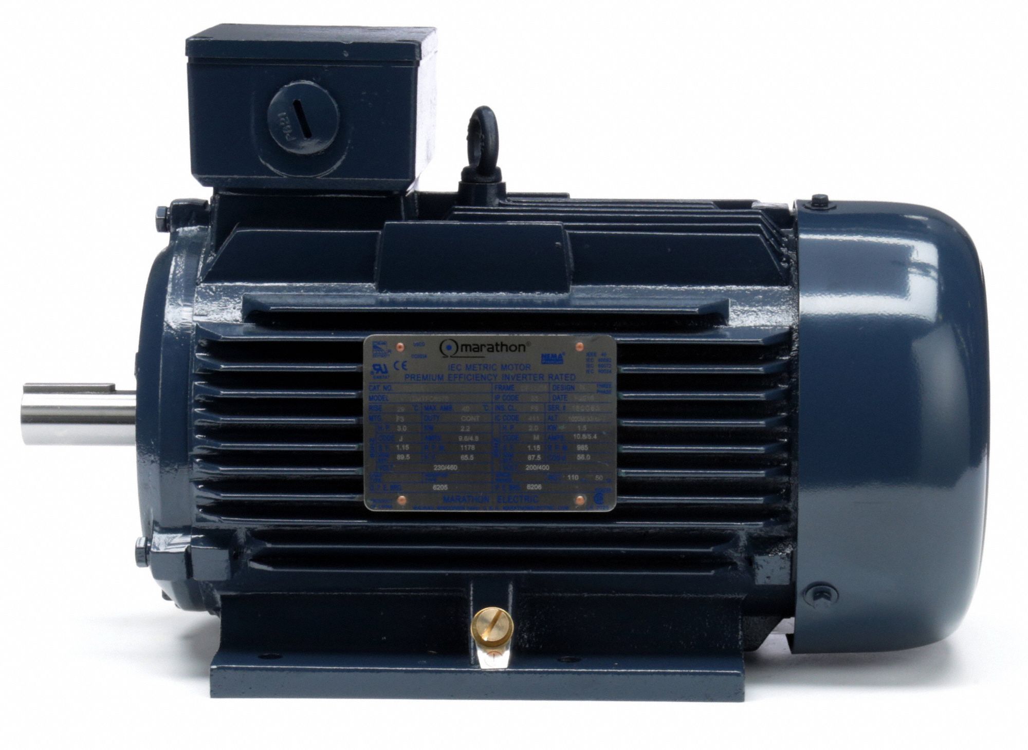 MARATHON MOTORS 3 HP Metric Motor,3-Phase,1180 Nameplate RPM,230/460 ...