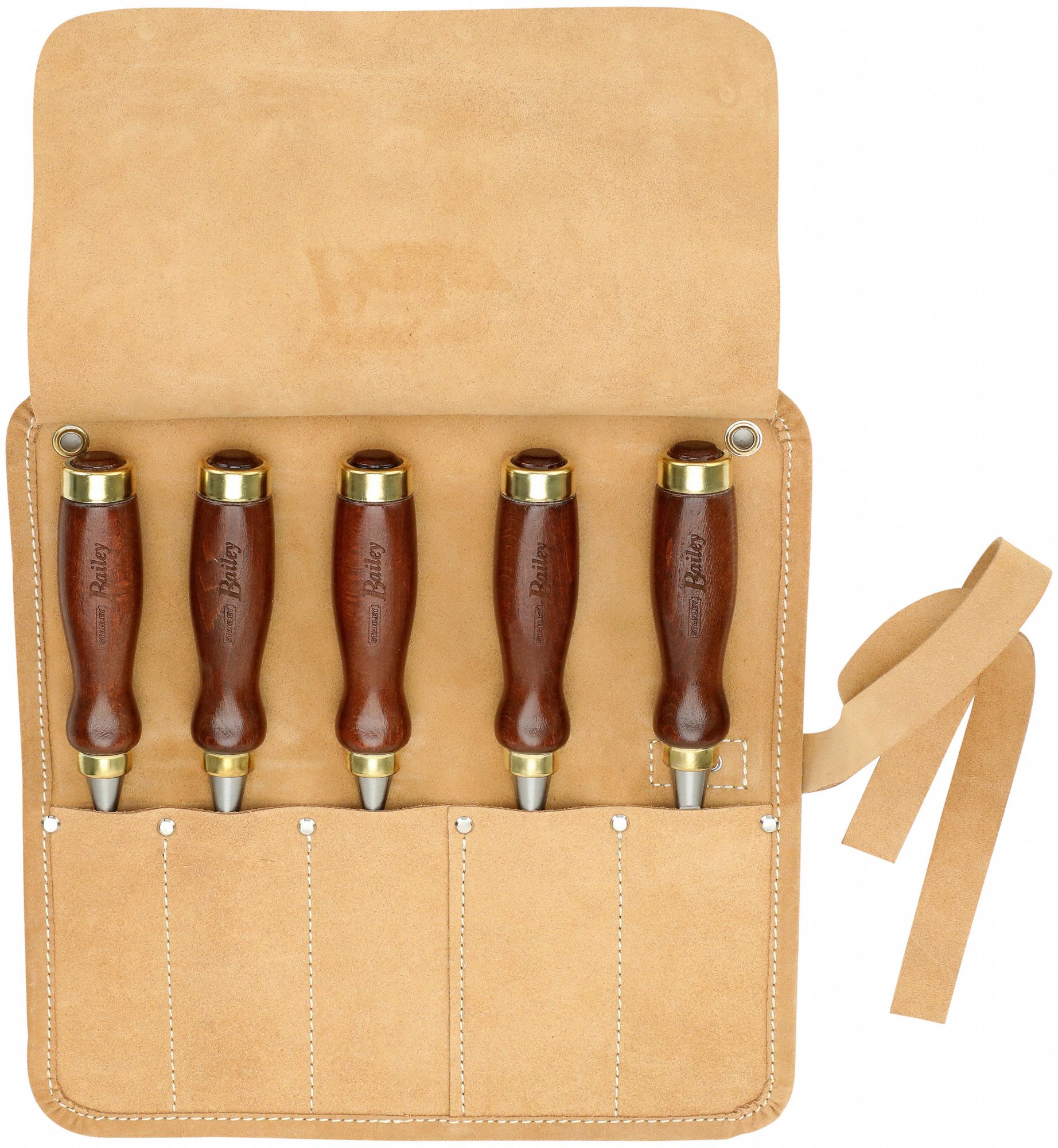 STANLEY Bailey Chisel Set: Wood, 14 in Overall Lg, 5 Pieces, 5 Piece ...