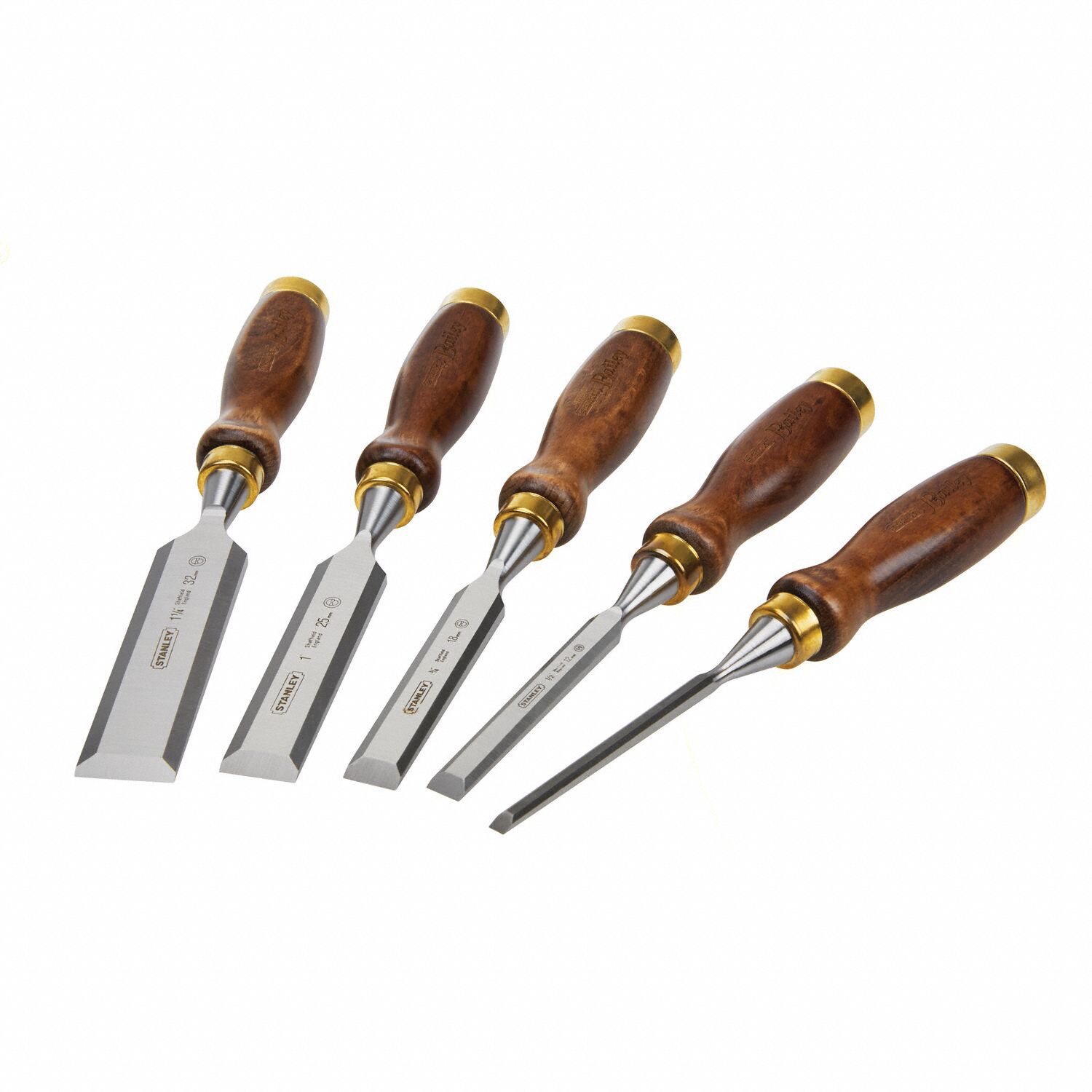 STANLEY Bailey Chisel Set: Wood, 14 in Overall Lg, 5 Pieces, 5 Piece ...