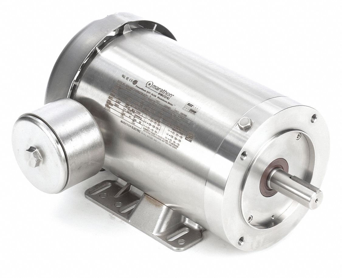Washdown Motor, 2 HP, 3-Phase, Nameplate RPM 1745, Voltage 208-230/460 ...