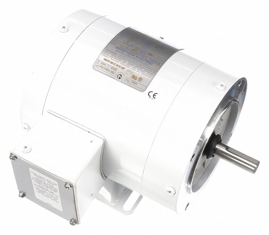 Washdown Motor, 1/2 HP, 3-Phase, Nameplate RPM 1725, Voltage 575, 56C ...
