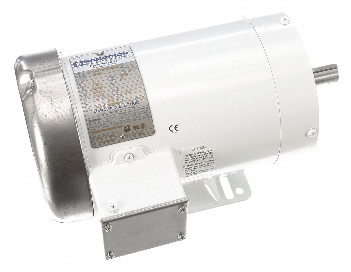 Washdown Motor, 1 HP, 3-Phase, Nameplate RPM 1760, Voltage 208-230/460 ...