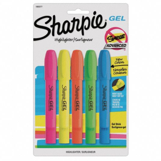 SHARPIE Assorted Blue Green Orange Pink Yellow Gel Highlighter Set 24U003 1803277 Grainger