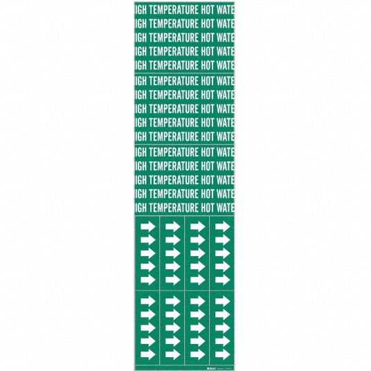 High Temp Hot Water, Green, Pipe Marker - 24VG04|7371-3C - Grainger
