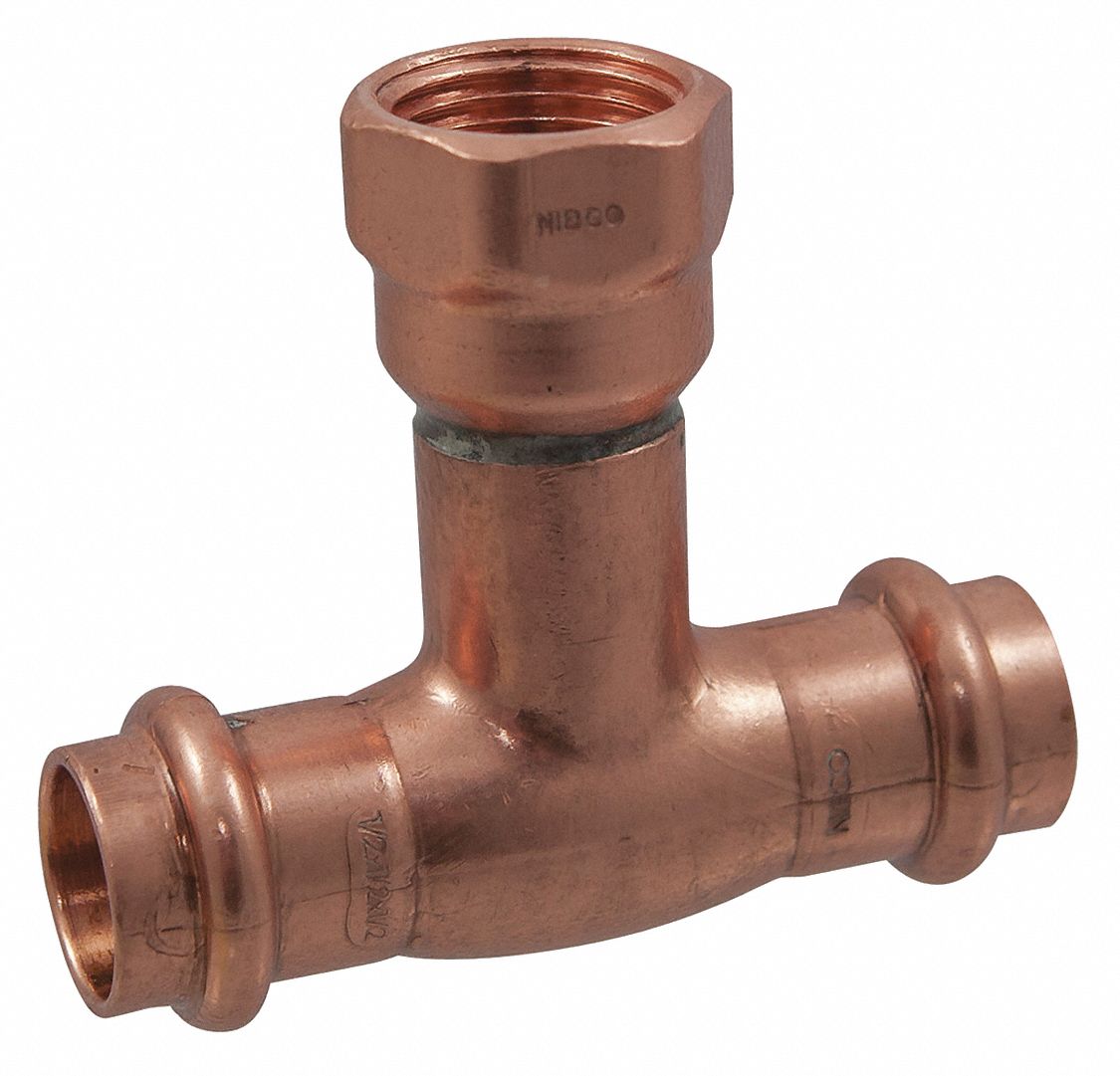 NIBCO PRESS SYSTEM, Tee, 3 in CTS x 3 in CTS x 2 in Pipe size, Crimp ...