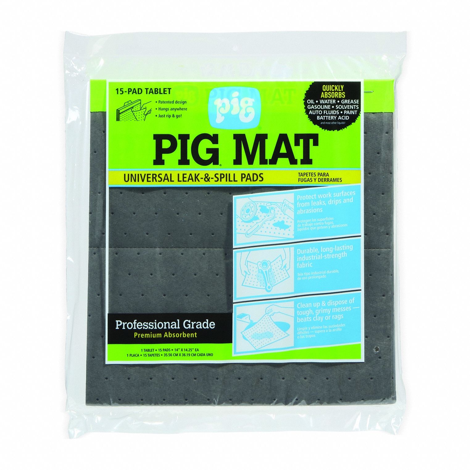 PIG, 8 1/2 oz Volume Absorbed Per Pad, 19 in x 15 1/2 in Pad Size (L x ...