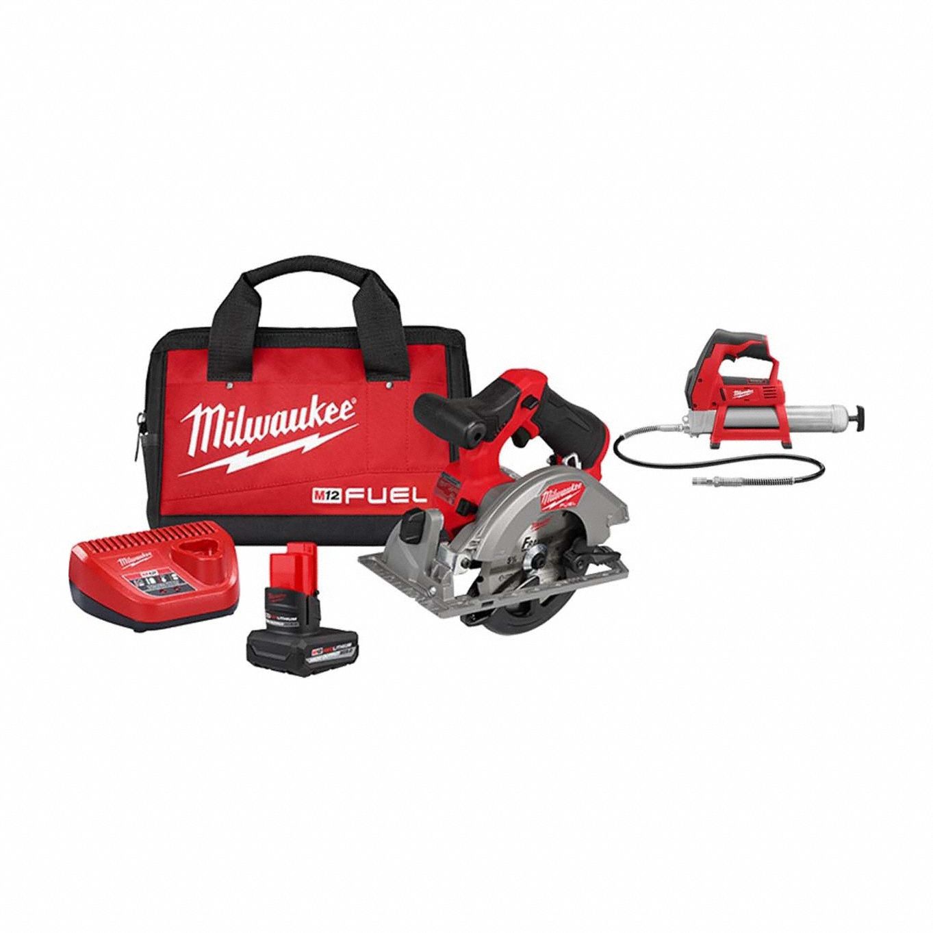 MILWAUKEE, 2 Tools, Circular Saw/Grease Gun, Tool Combination Kit ...