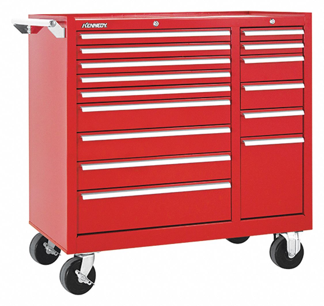 KENNEDY, Red / Red Drawer, 39 3/8 in W x 18 in D x 39 in H, Rolling ...