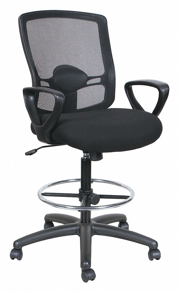 Mesh Stool,Fixed Arms,Black - Grainger