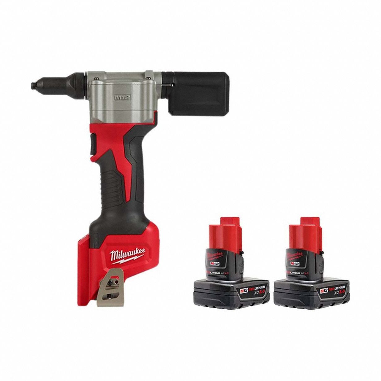 MILWAUKEE, 2 Batteries, No Charger , Riveting Tool Kit, 1 1/2 in Stroke ...