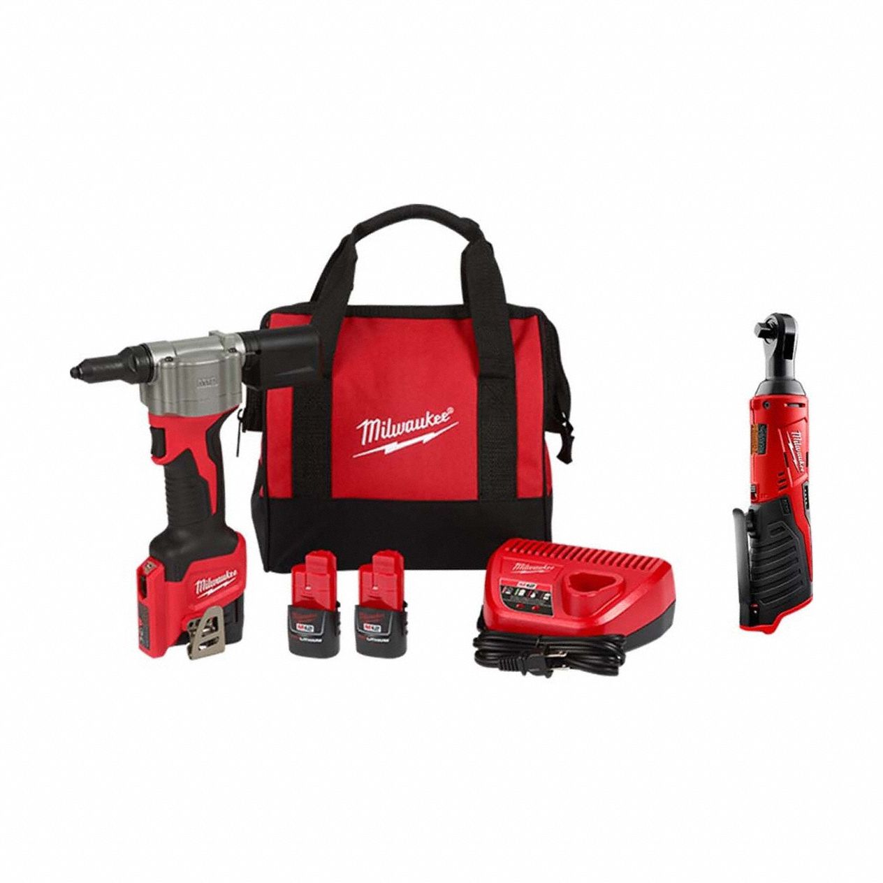 MILWAUKEE, 2 Tools, Ratchet/Rivet Tool, Rivet Tool and Ratchet - 432CC4 ...