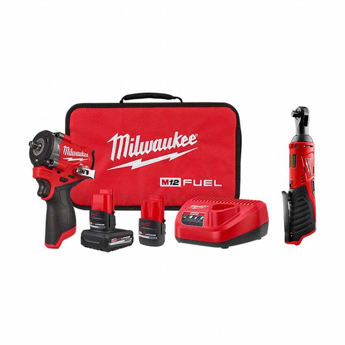 MILWAUKEE, 2 Tools, Impact Wrench/Ratchet, Impact Wrench and Ratchet ...