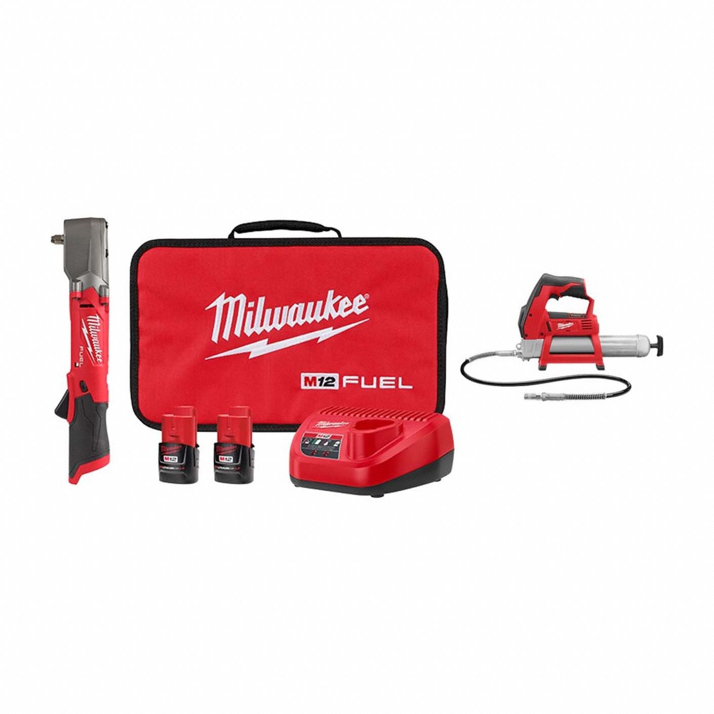 MILWAUKEE, 2 Tools, Grease Gun/Impact Wrench, Impact Wrench and Grease Gun - 438MJ0|2564-22 ...