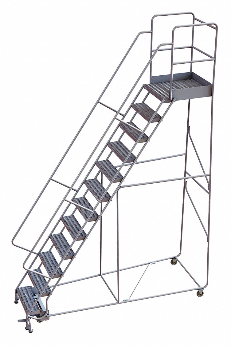 Rolling Ladder,12 Step,Aluminum,Ribbed - Grainger